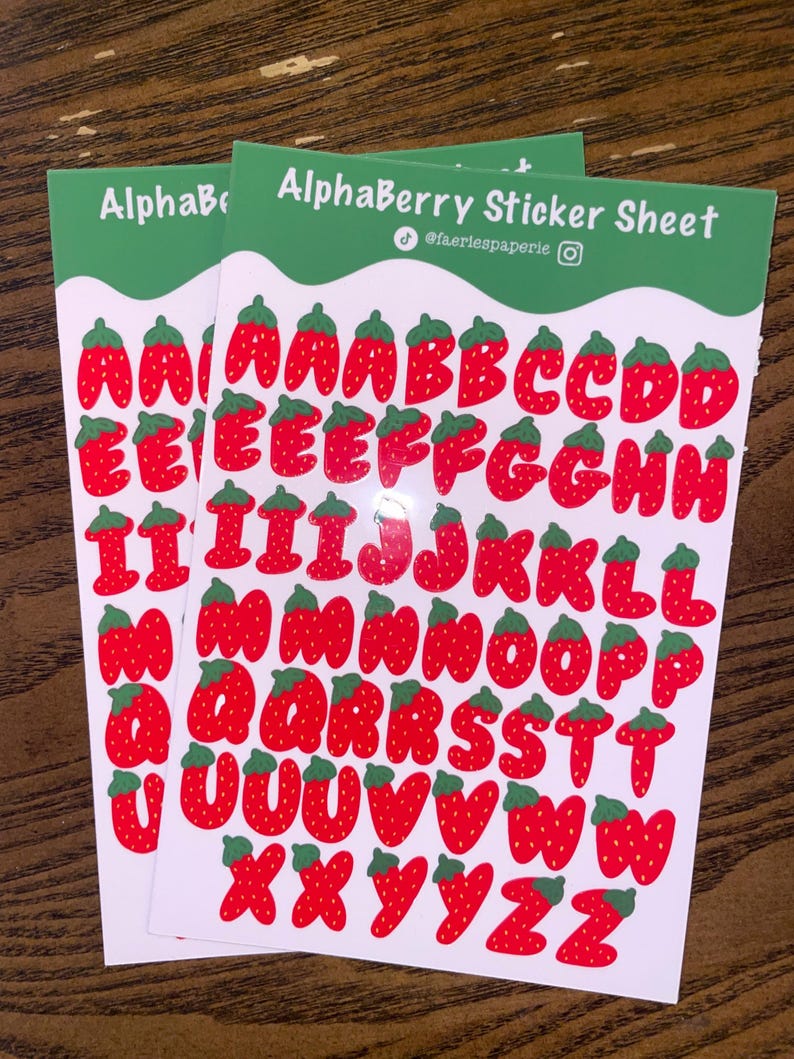 Strawberry Letters Sticker Sheet - Etsy