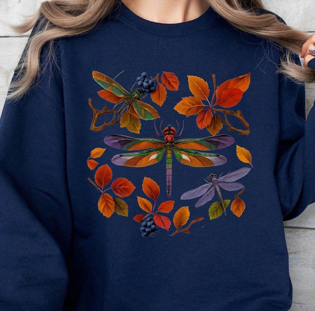 Dragonfly Sweatshirt Design Nature Print Casual Wear Cotton Garment ...
