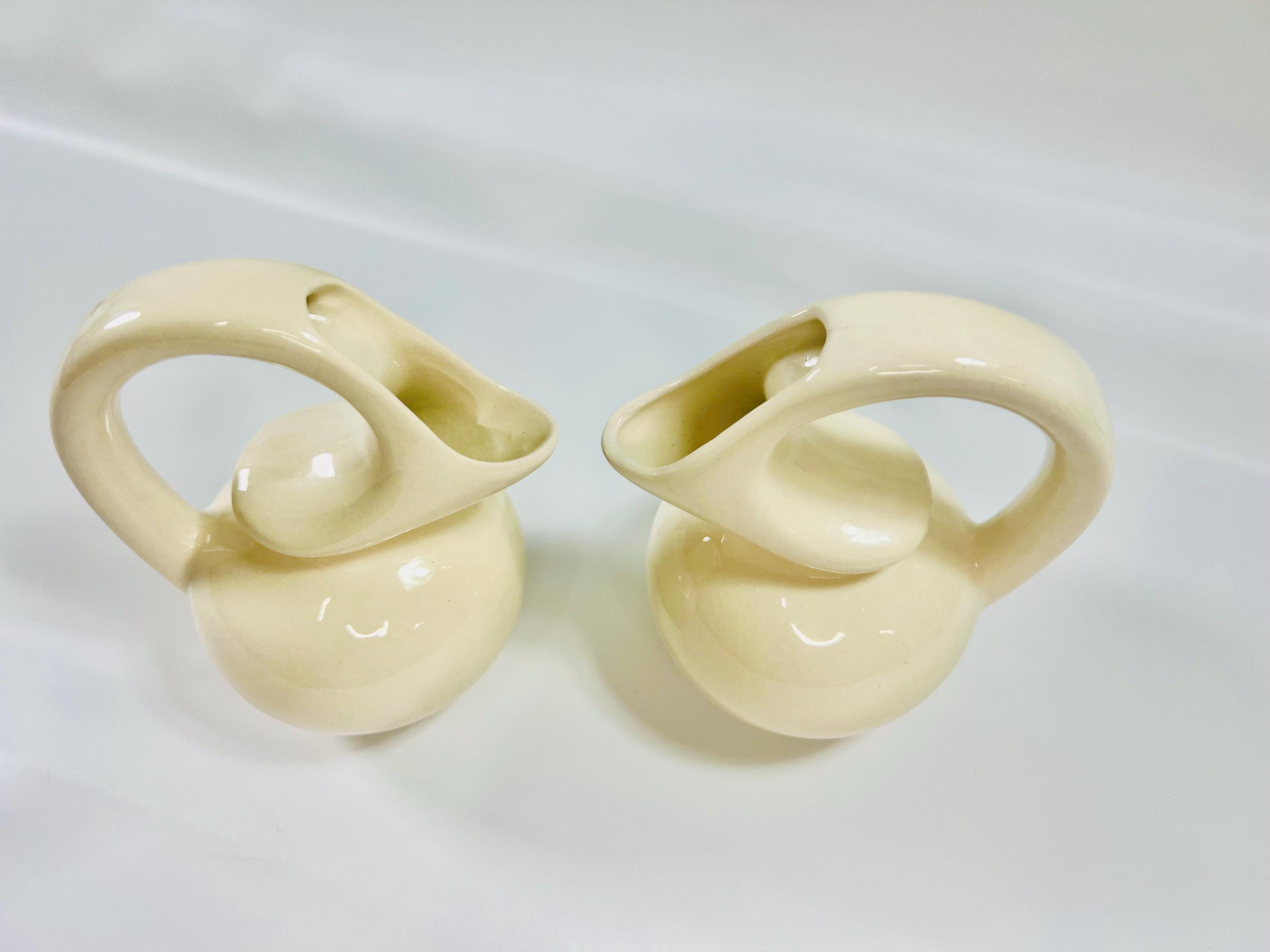 Vintage White Ceramic Honey Pot Pitchers: Swan Handle Cottagecore Set ...