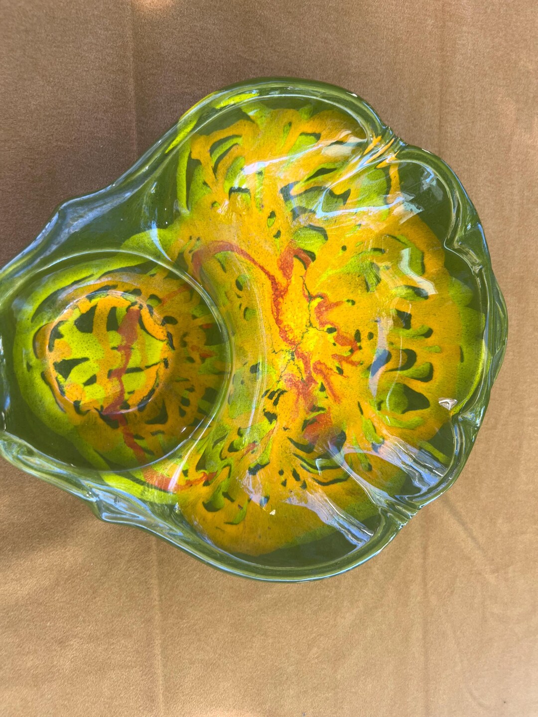 Vintage California Originals Pottery Chip and Dip Bowl With Green ...
