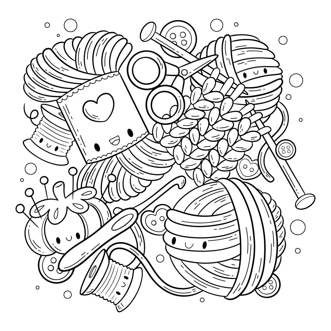 Printable Digital Coloring Page, Knitting, for Grownups and Adults, PDF ...