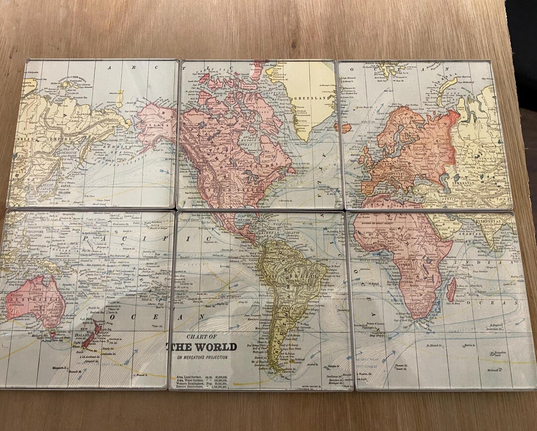 World Map Coasters Set – Vintage World Map – Upscale Decor – Coffee ...