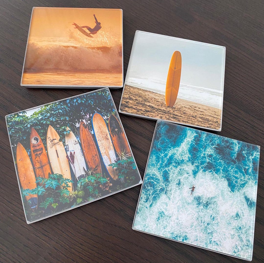 Surfing Coasters – Ocean Wave, Beach, and Surfboard Drink Coasters ...
