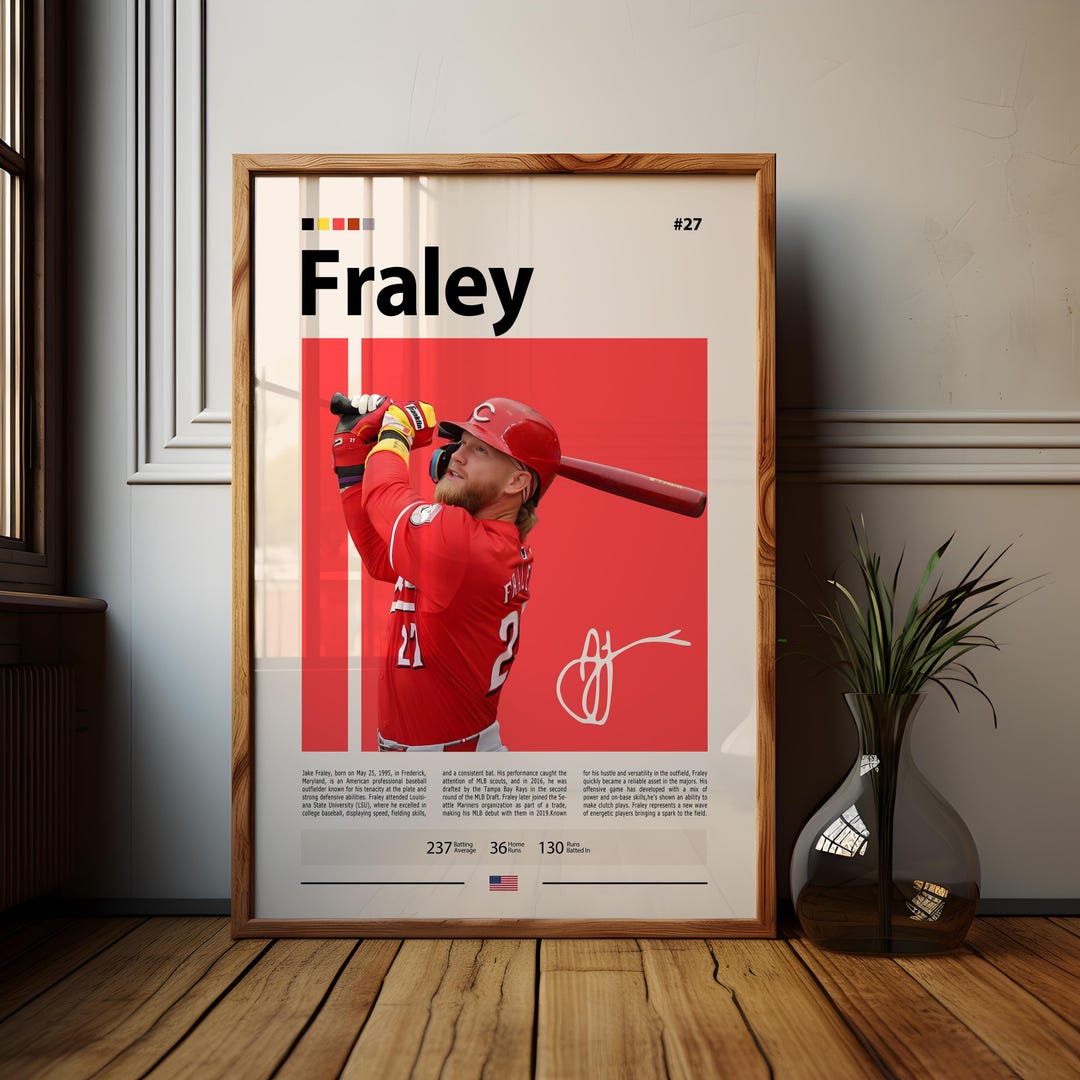 Jake Fraley Poster, Cincinnati Reds Print, MLB Wall Art, Baseball ...