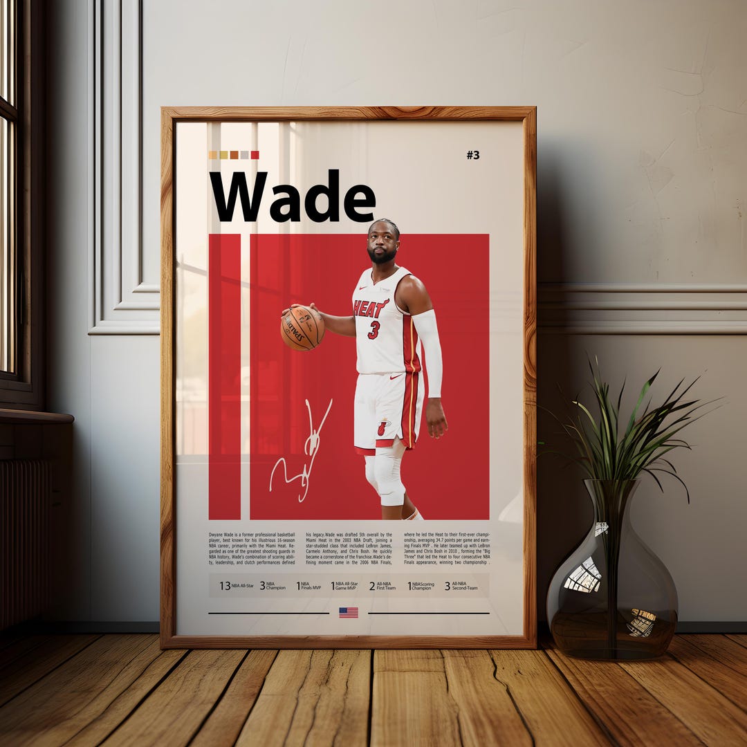 Dwyane Wade Miami Heat Poster, NBA Wall Art, Basketball Legend Print ...