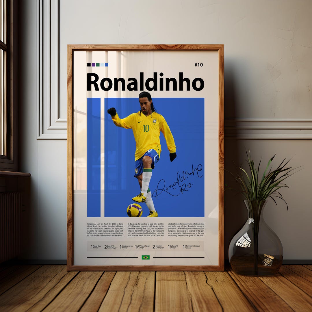 Ronaldinho Poster, Brazil Football Poster, Soccer Gifts, Sports Poster ...