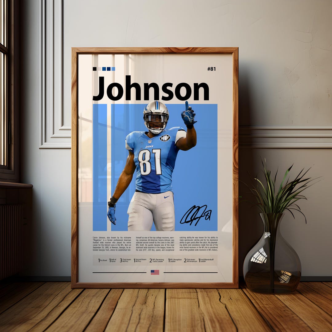 Calvin Johnson Poster, Detroit Lions Print, NFL Wall Art, Football ...