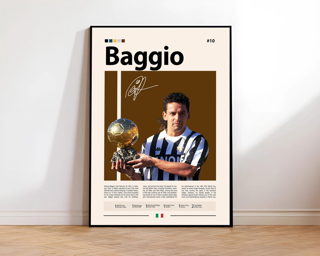 Roberto Baggio Poster, Italy Football Poster, World Cup Soccer Print ...