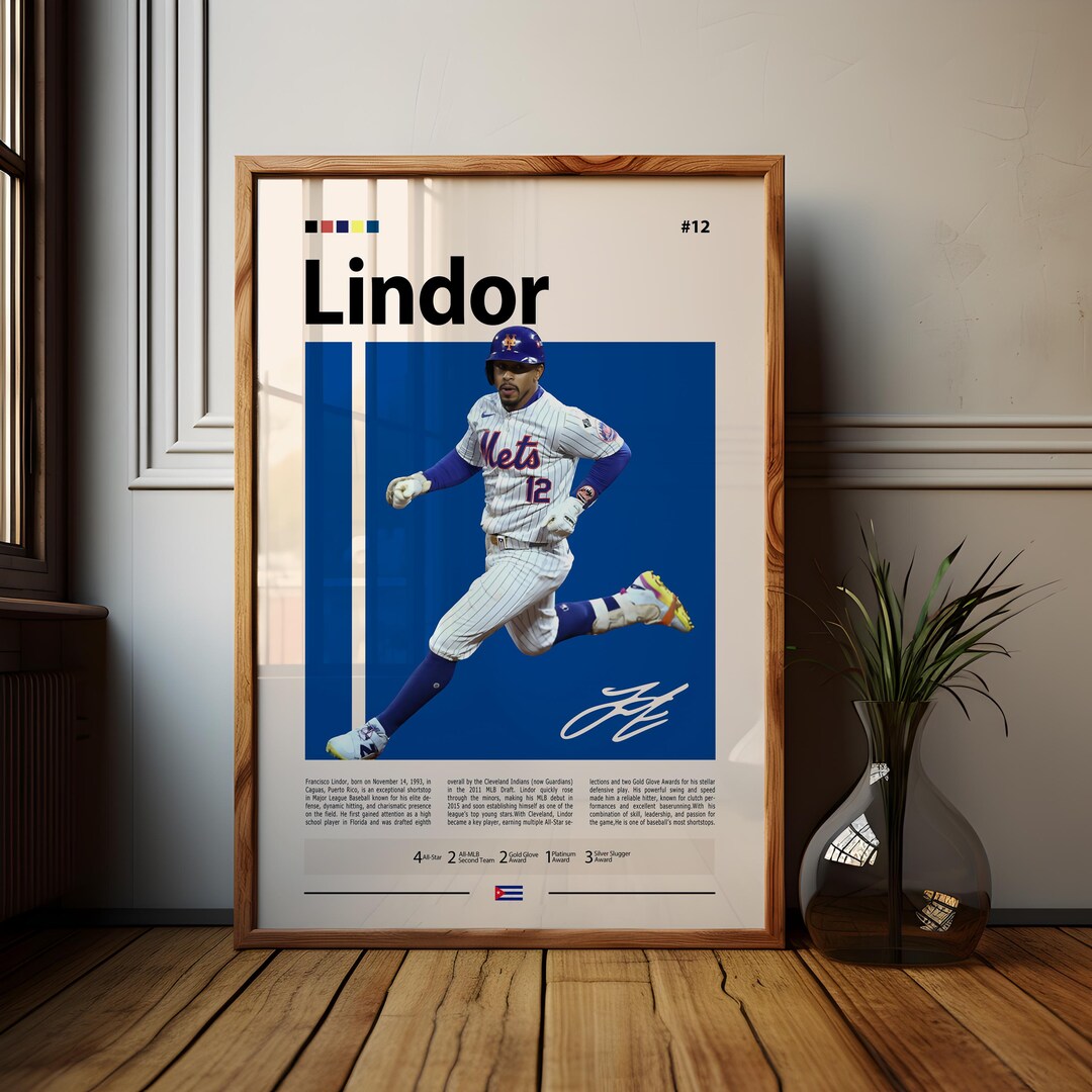 Francisco Lindor Poster, New York Mets Wall Art, MLB Print, Baseball ...