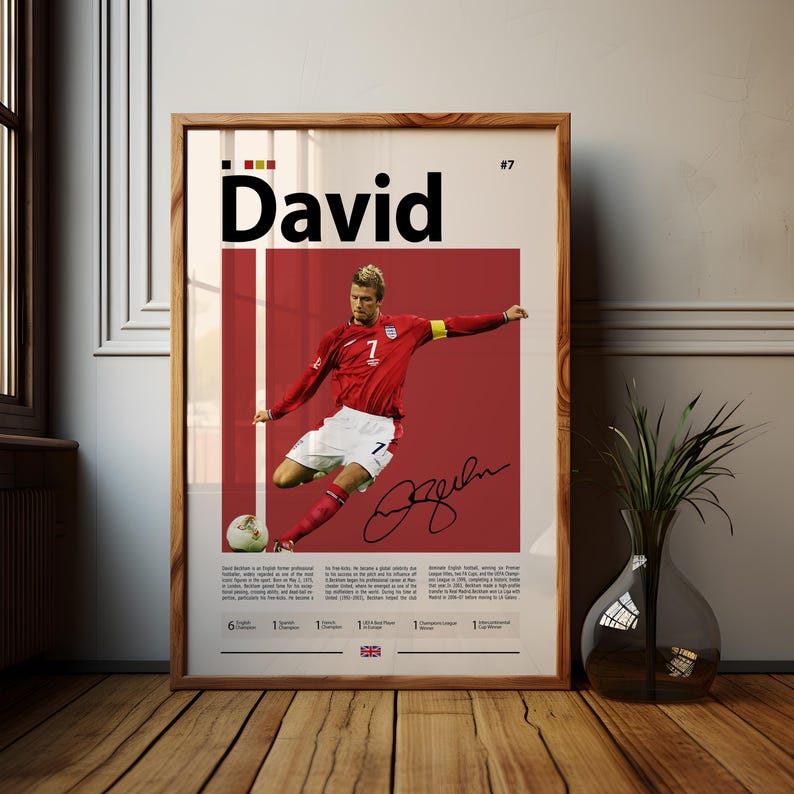 David Beckham England Manchester United Real Madrid LA Galaxy Print - Etsy