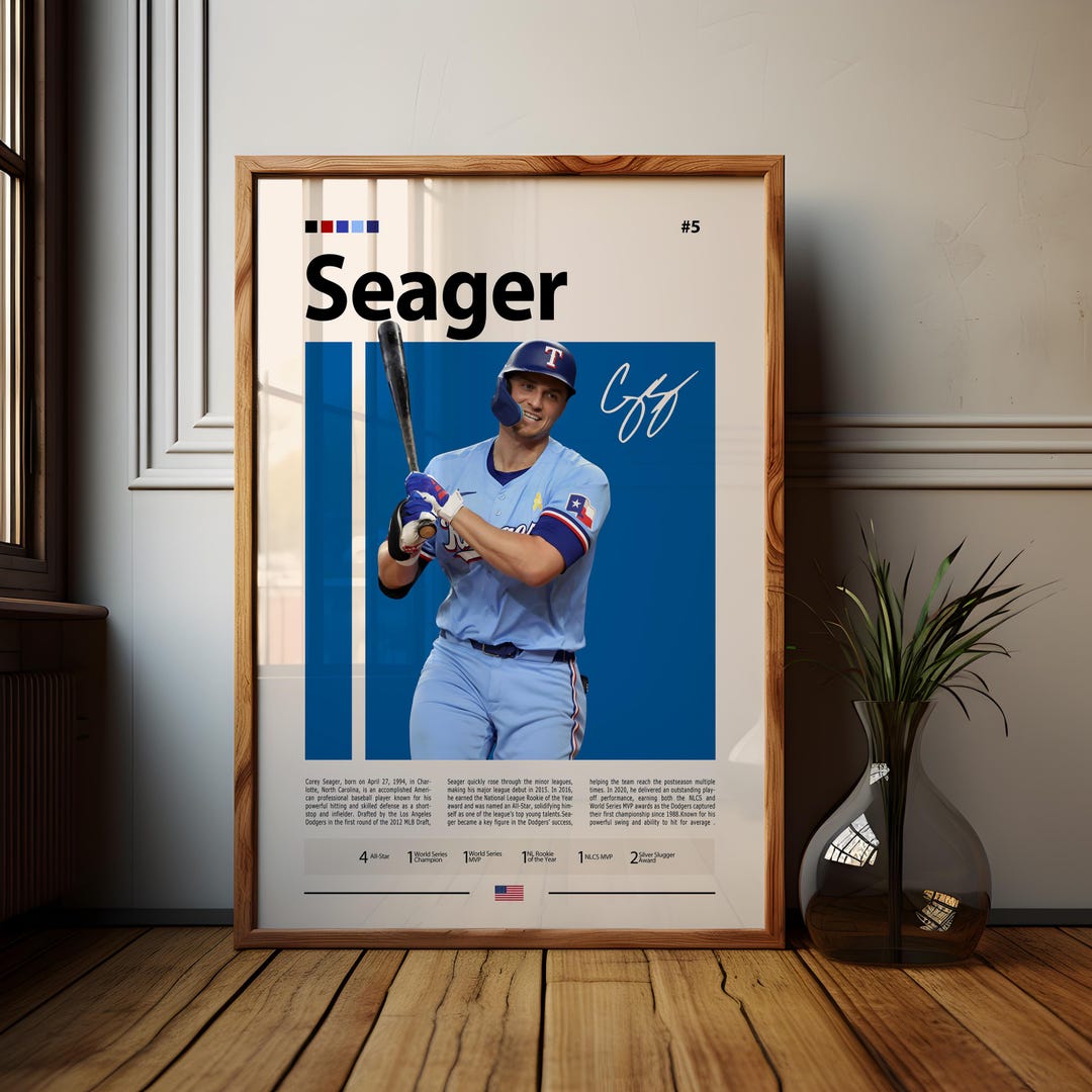 Corey Seager Poster, Texas Rangers Wall Art, MLB Print, Baseball Decor ...