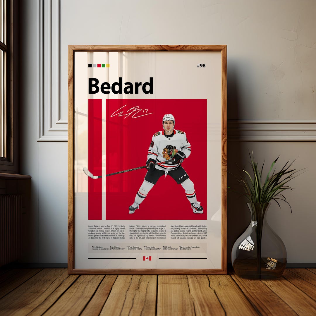 Connor Bedard Poster, Chicago Blackhawks Poster, NHL Poster, Hockey ...