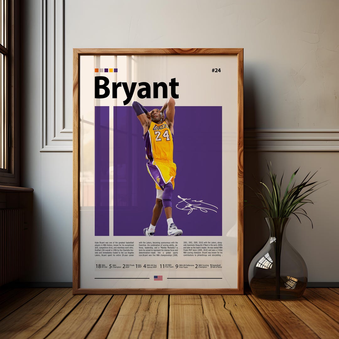 Kobe Bryant Poster, LA Lakers Poster, NBA Poster, Sports Poster, Mid ...