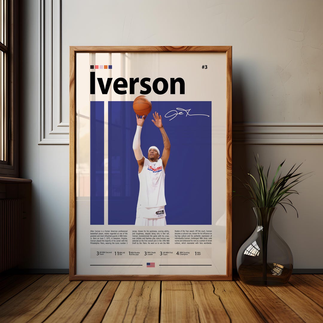 Allen Iverson Philadelphia 76ers Poster, NBA Wall Art, Basketball Print ...