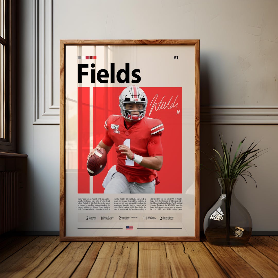 Justin Fields Poster, Chicago Bears Print, NFL Wall Art, Football ...