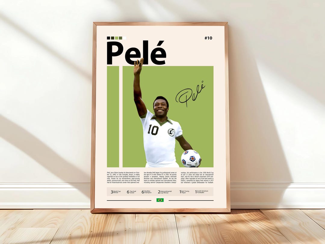 Pele Poster, Brazilian Soccer Player Poster, Soccer Gifts, Sports ...