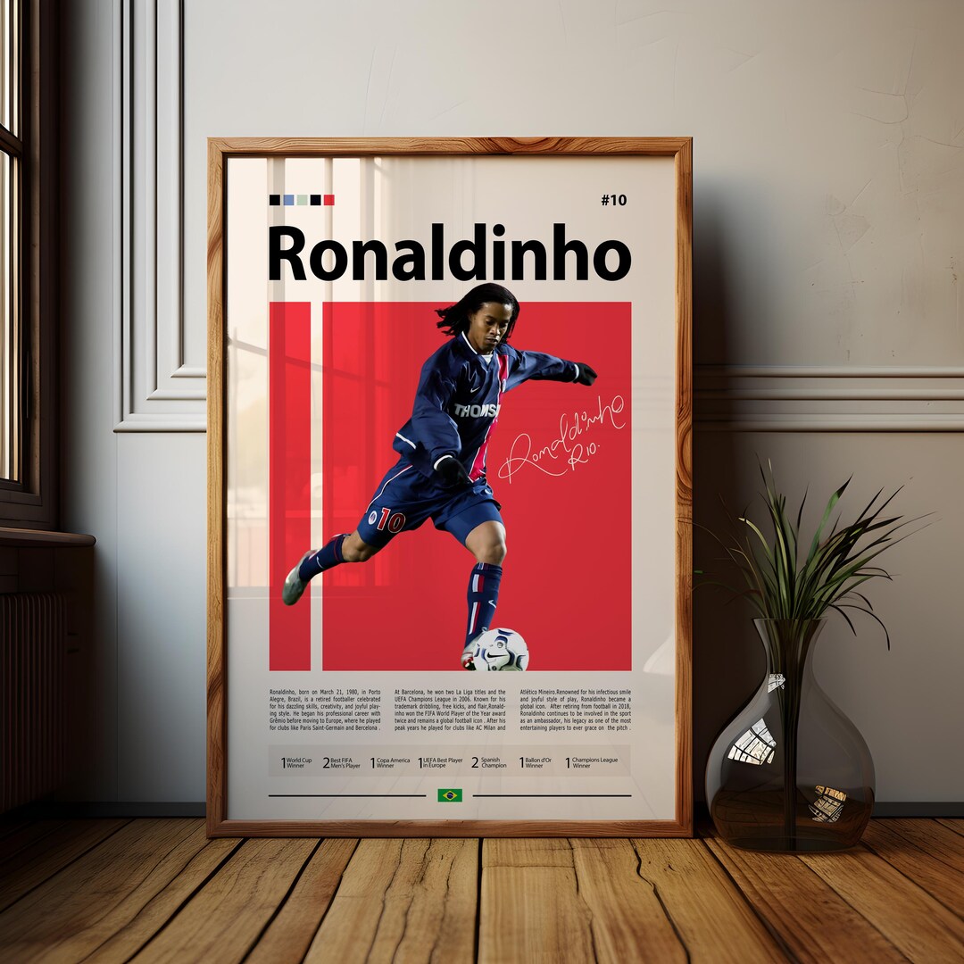 Ronaldinho Poster, Brazil Football Poster, Soccer Gifts, Sports Poster ...