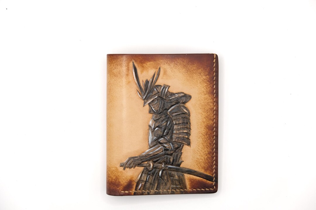 Tall Leather Bifold Wallet With Hand-carved Samurai – Warrior Wallet ...