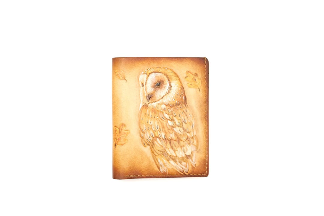 Handmade Leather Bifold Wallet – Carved Barn Owl, Autumn Leaves - Etsy