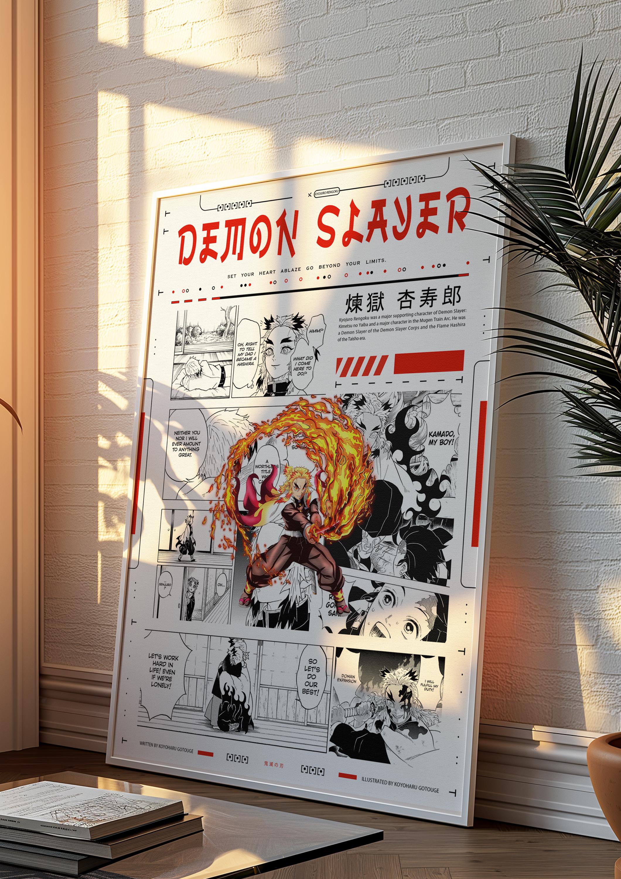 Demon Slayer Manga Poster - Kyojuro Rengoku Art - Demon Slayer Kimetsu ...