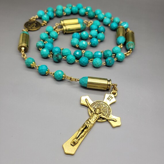 Turquoise & Brass 40 Cal. Bullet Rosary - Etsy