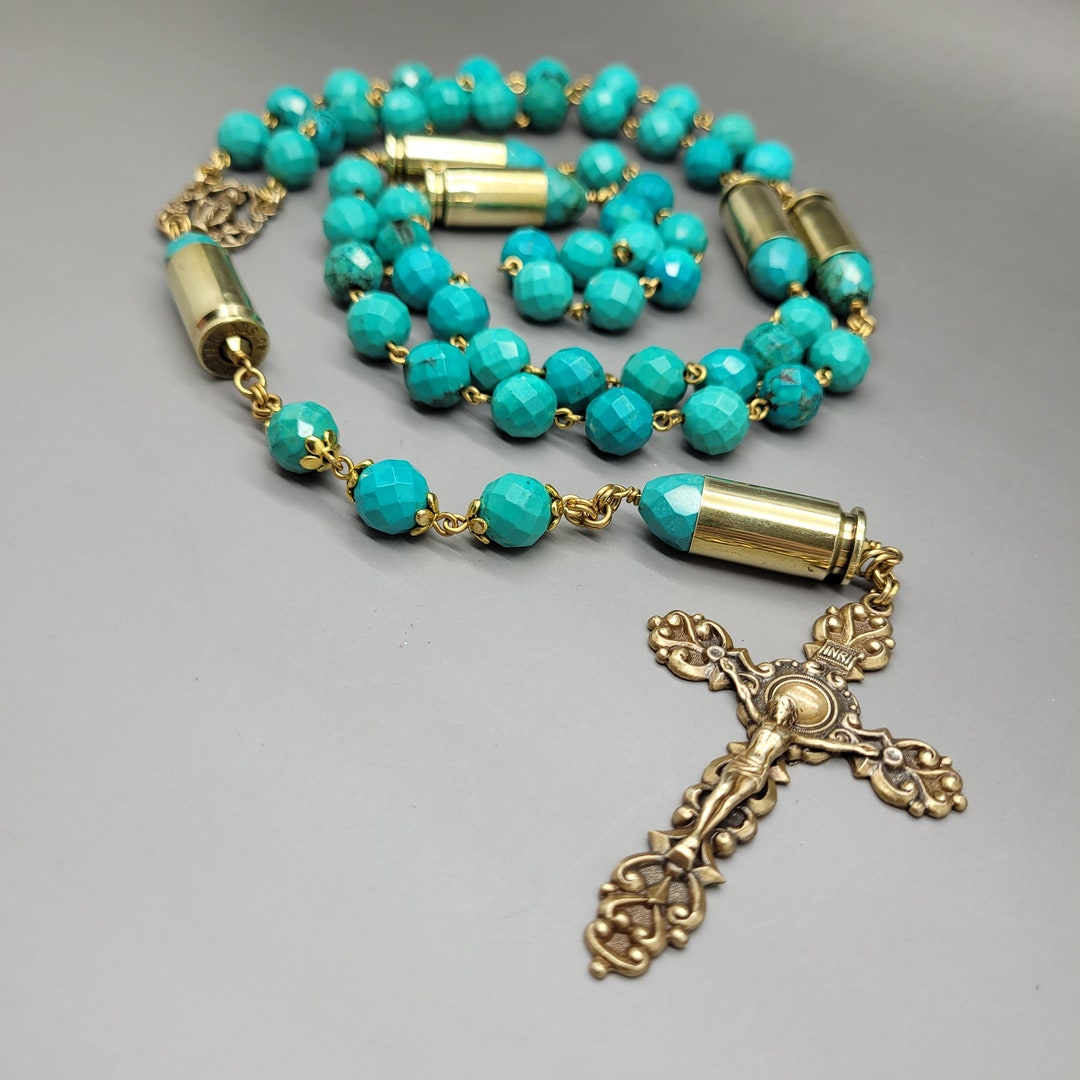 Turquoise & Brass 40 Cal. Bullet Rosary - Etsy