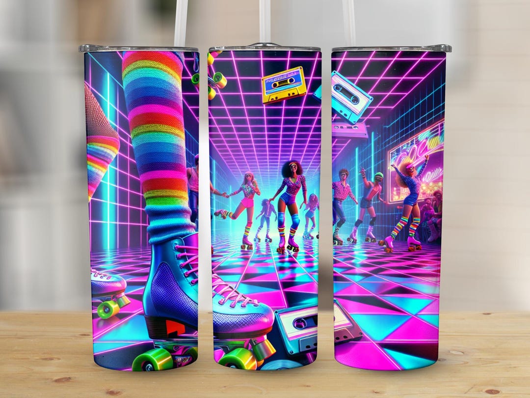 Retro Roller Disco Digital, 20oz Skinny Tumbler Wrap, PNG, Commercial ...