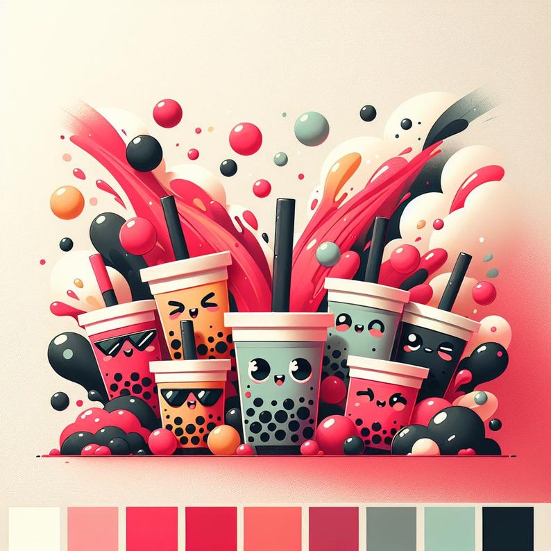 Title: Kawaii Bubble Tea Art | Cute Boba Drink Digital Print | Playful ...
