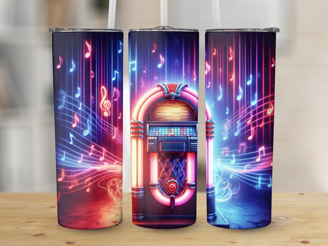 Jukebox Music 20 Oz Skinny Tumbler Wrap, Retro Digital Design, PNG File ...