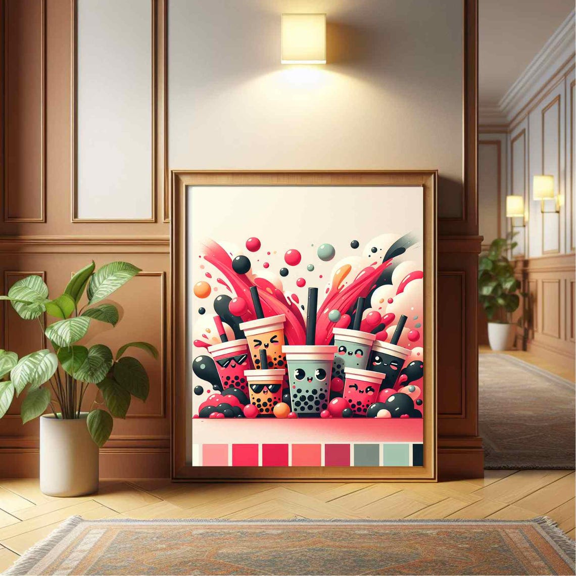 Title: Kawaii Bubble Tea Art | Cute Boba Drink Digital Print | Playful ...