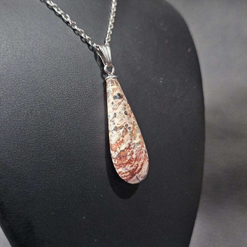 Leopardskin Jasper Necklace, Hand Cut Natural Stone Pendant, Elongated ...
