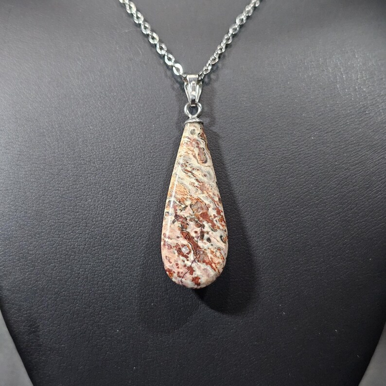 Leopardskin Jasper Necklace, Hand Cut Natural Stone Pendant, Elongated ...