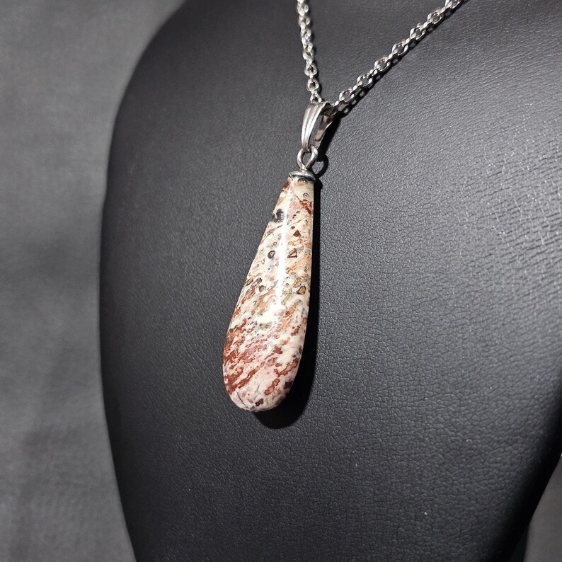 Leopardskin Jasper Necklace, Hand Cut Natural Stone Pendant, Elongated ...