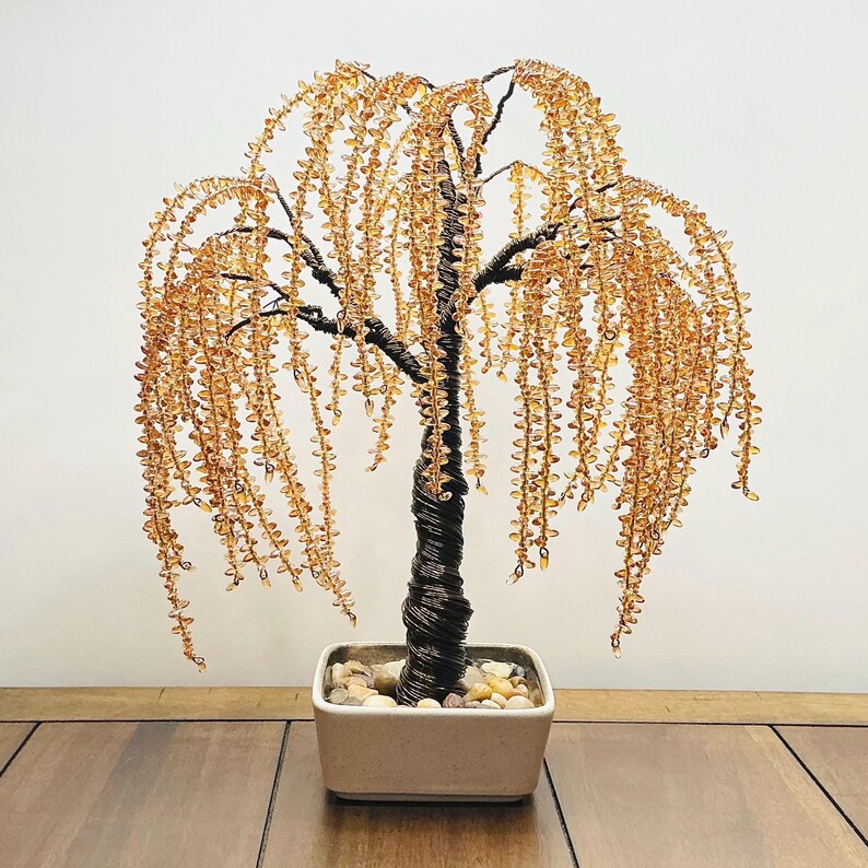 Weeping Willow Tree, Copper Wire Sculpture, Rosaline Celsian Glass ...