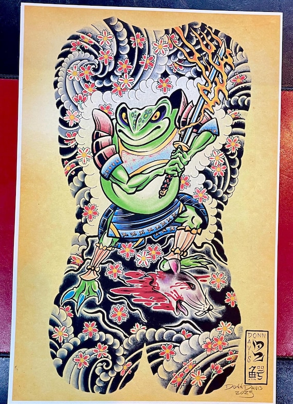 Traditional samurai frog tattoo | Orangetattooshop.com