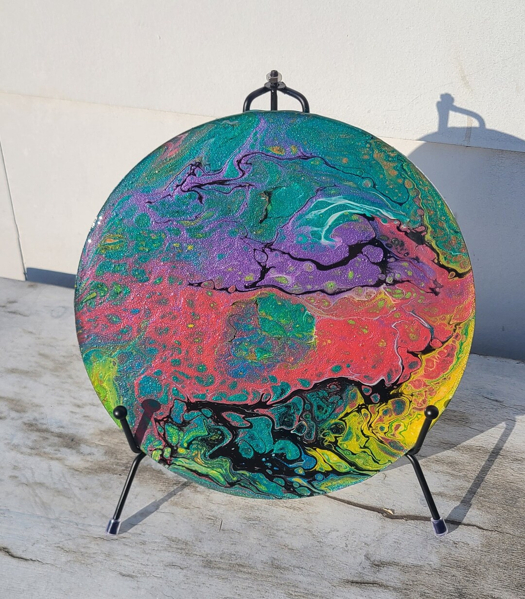 8 Round Acrylic Poured Painting on Wood Panel Home Decor Wall Art Fluid ...