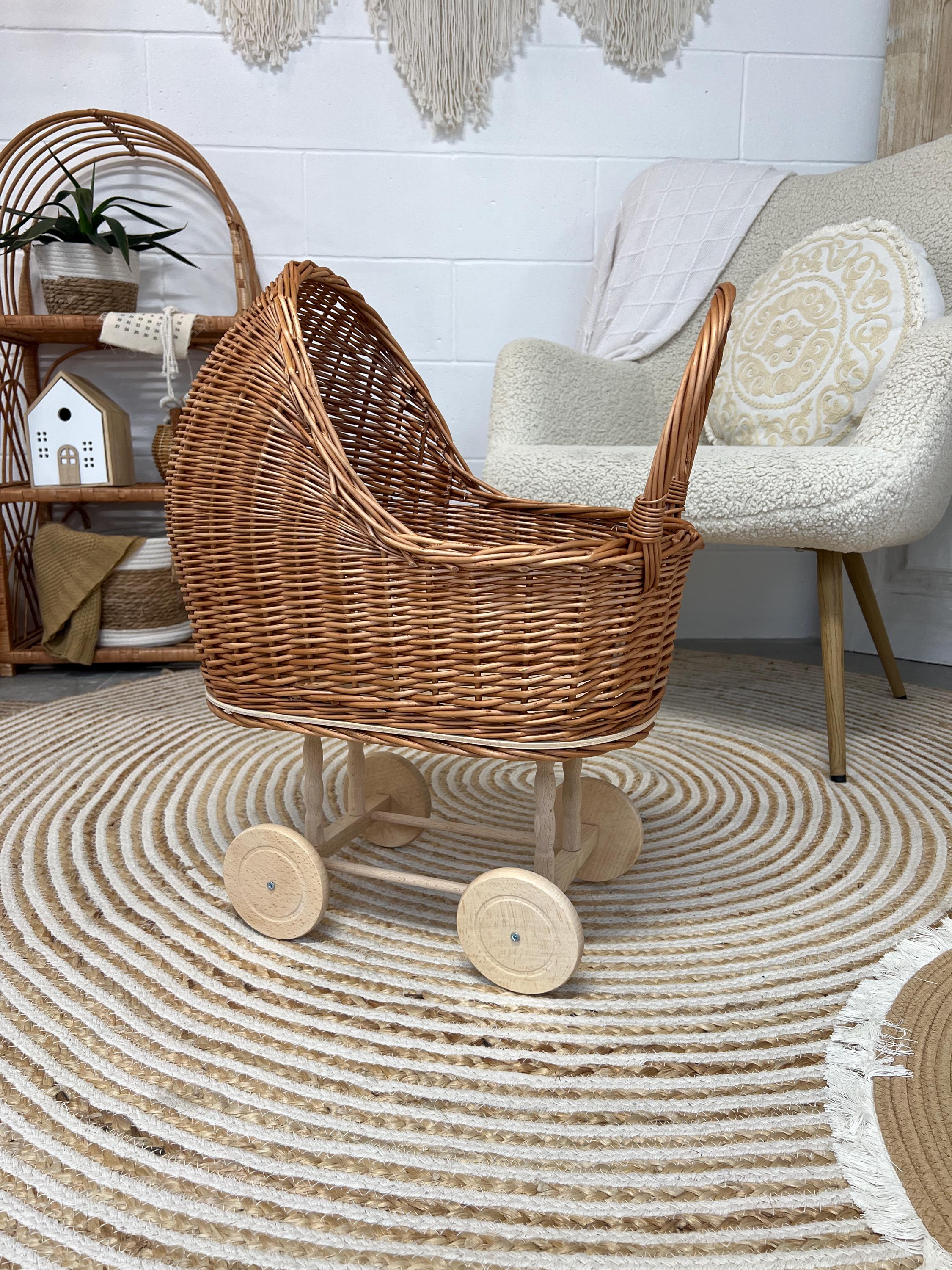 Handmade Wicker Doll Stroller - Willow Doll Pram With Wooden Wheels - Etsy