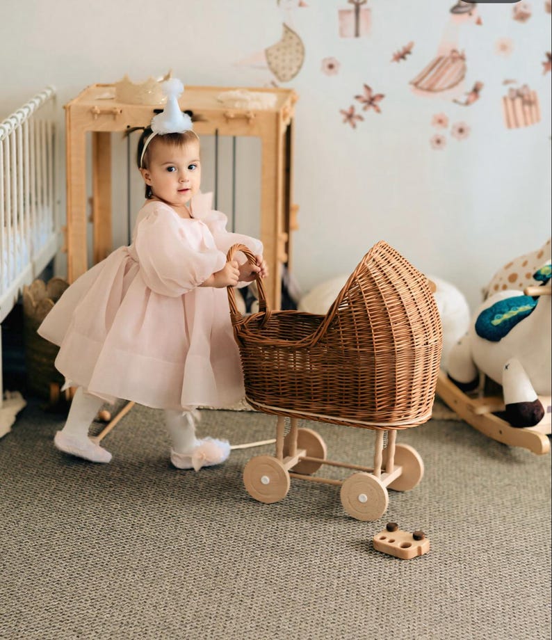Handmade Wicker Doll Stroller - Willow Doll Pram With Wooden Wheels - Etsy