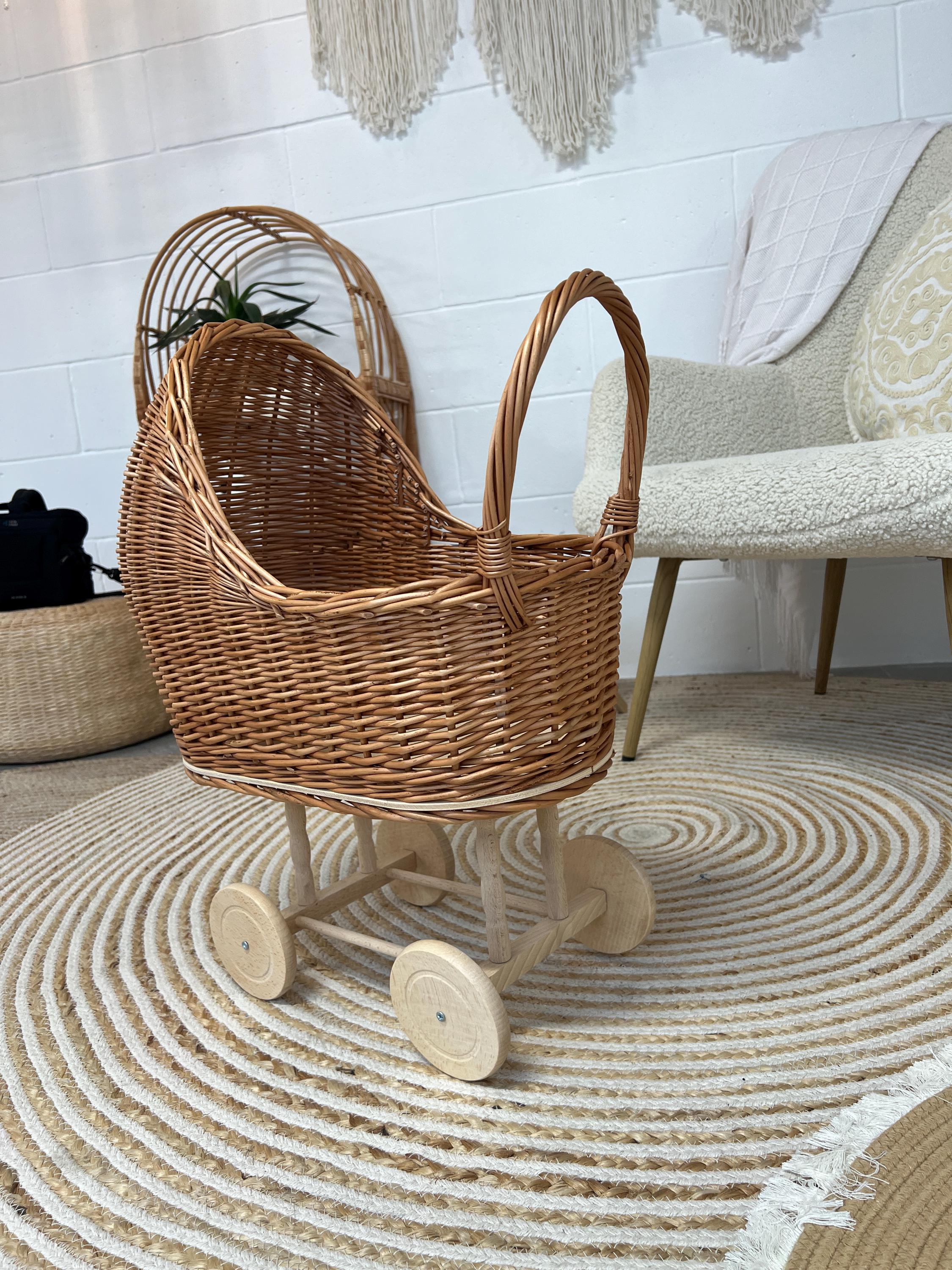 Handmade Wicker Doll Stroller - Willow Doll Pram With Wooden Wheels - Etsy