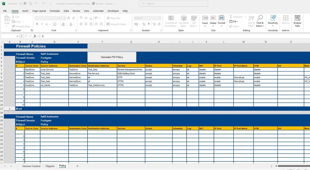 Fortigate Firewall Policy and Object Excel Template - Etsy