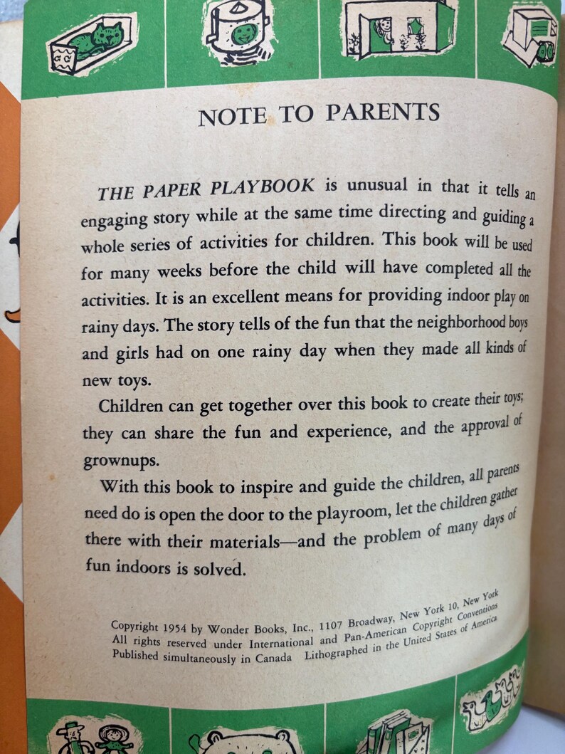 1954 the Paper Playbook - Vintage Mid-century Children's Craft Book ...