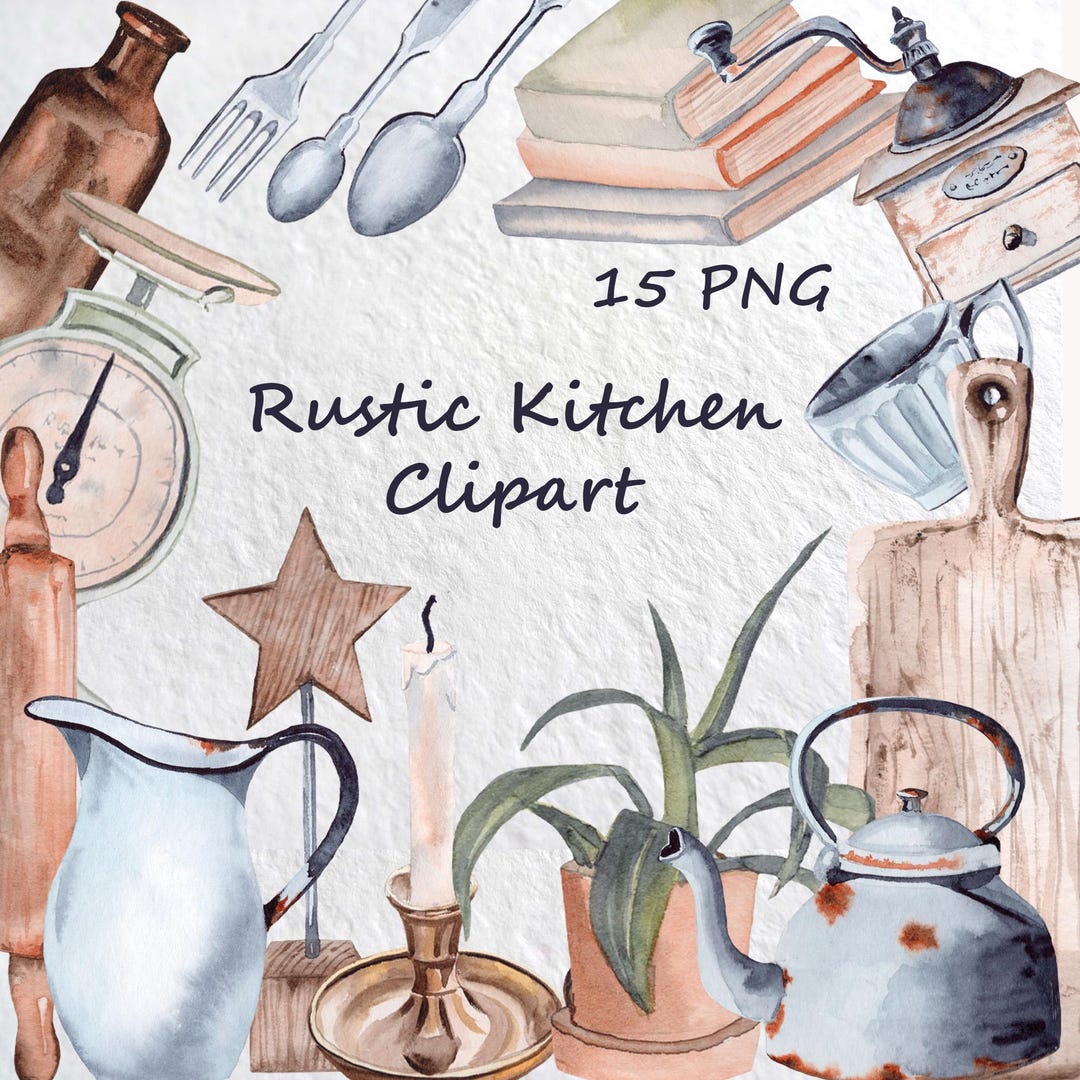Watercolor Clipart: Rustic Kitchen Clipart. Hand Painted Artwork ...