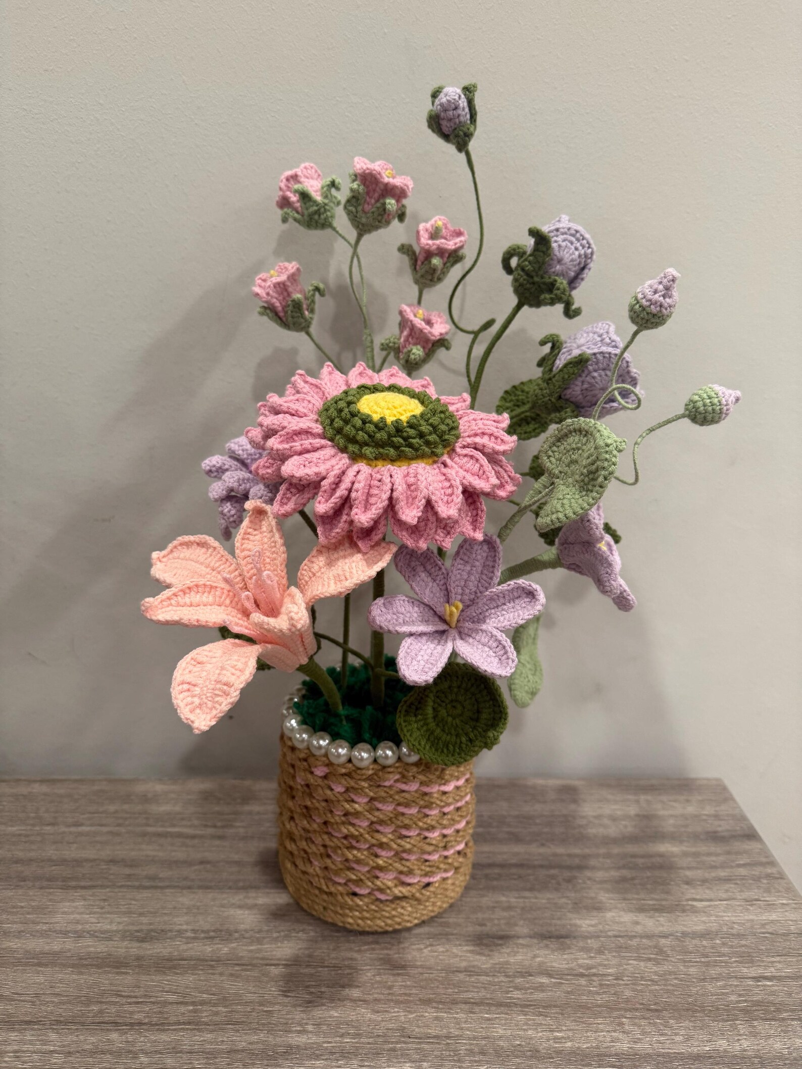 Handmade Crocheted Flower，sunflower，including Hemp Rope Baskets of ...