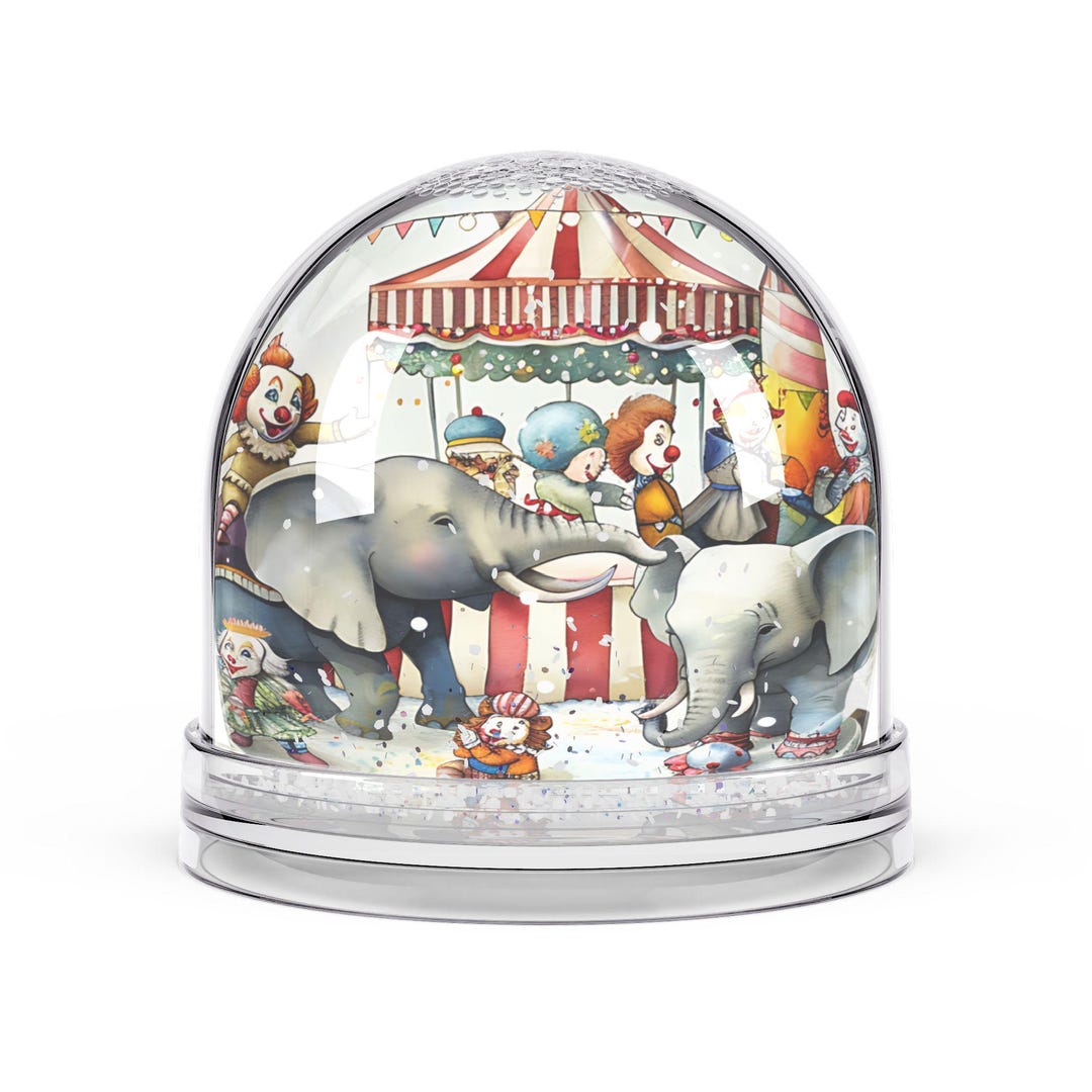 Vintage Circus Snow Globe, Whimsical Holiday Decor, Elephant & Clowns ...
