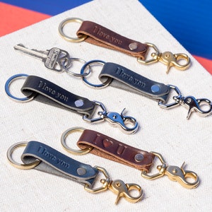 Personalized Leather Key Clip, Horween Leather Keychain, Graduation ...