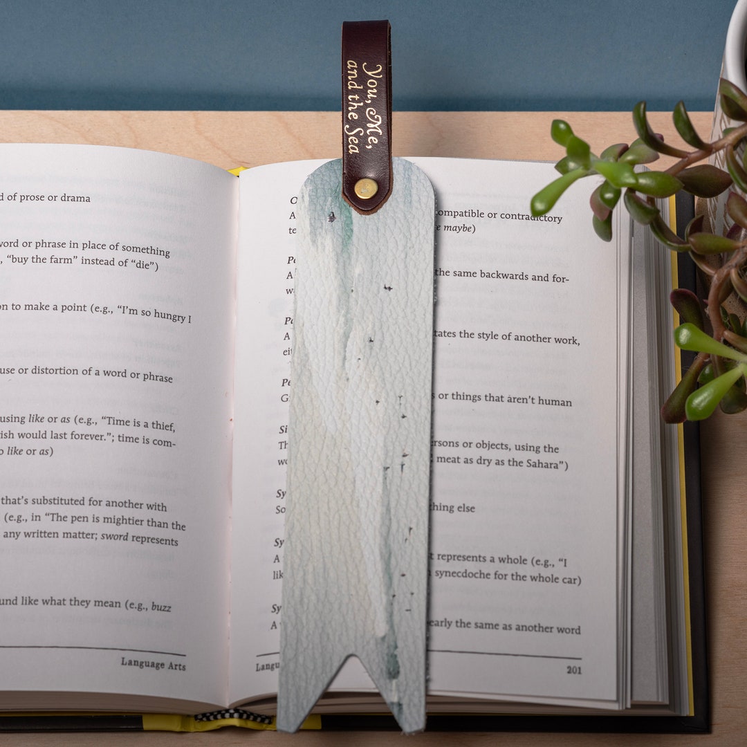 Personalized Leather Bookmark Sea Art Bookmark, Gift for Book, Art, Sea ...
