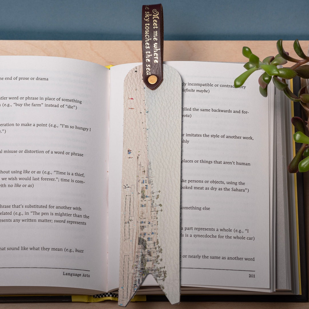 Personalized Leather Bookmark Beach Art Bookmark, Gift for Book, Art ...