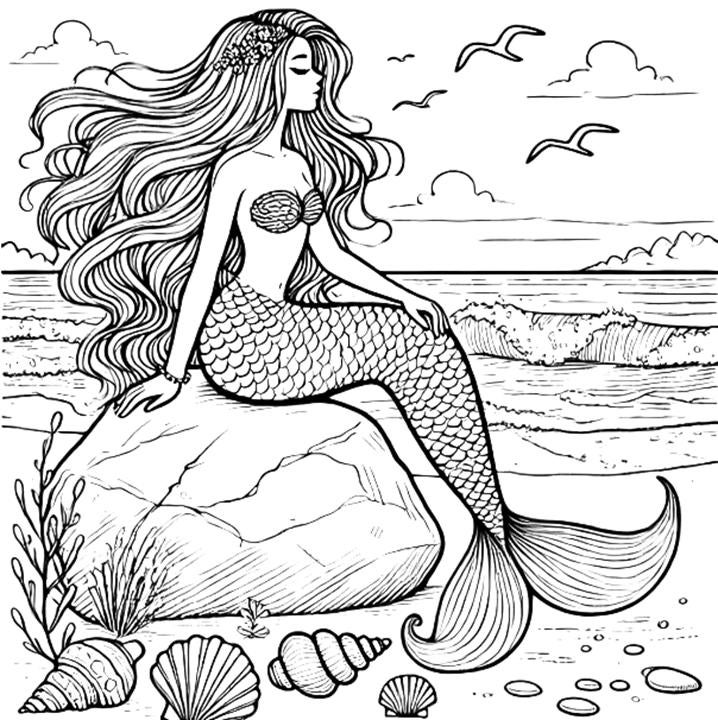 Mermaids and Ocean Life Coloring Book - Printable PDF for Kids and ...