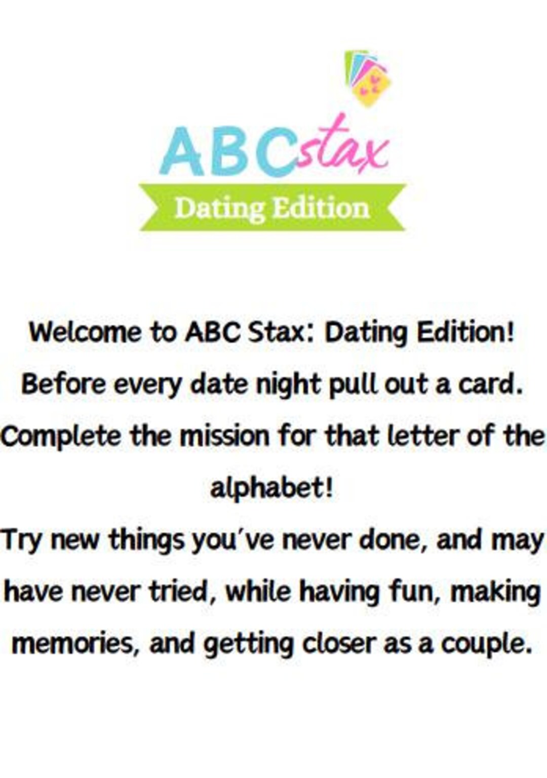 ABC Stax: Dating Edition ; ABC or Alphabet Dating Cards to Inspire Your ...