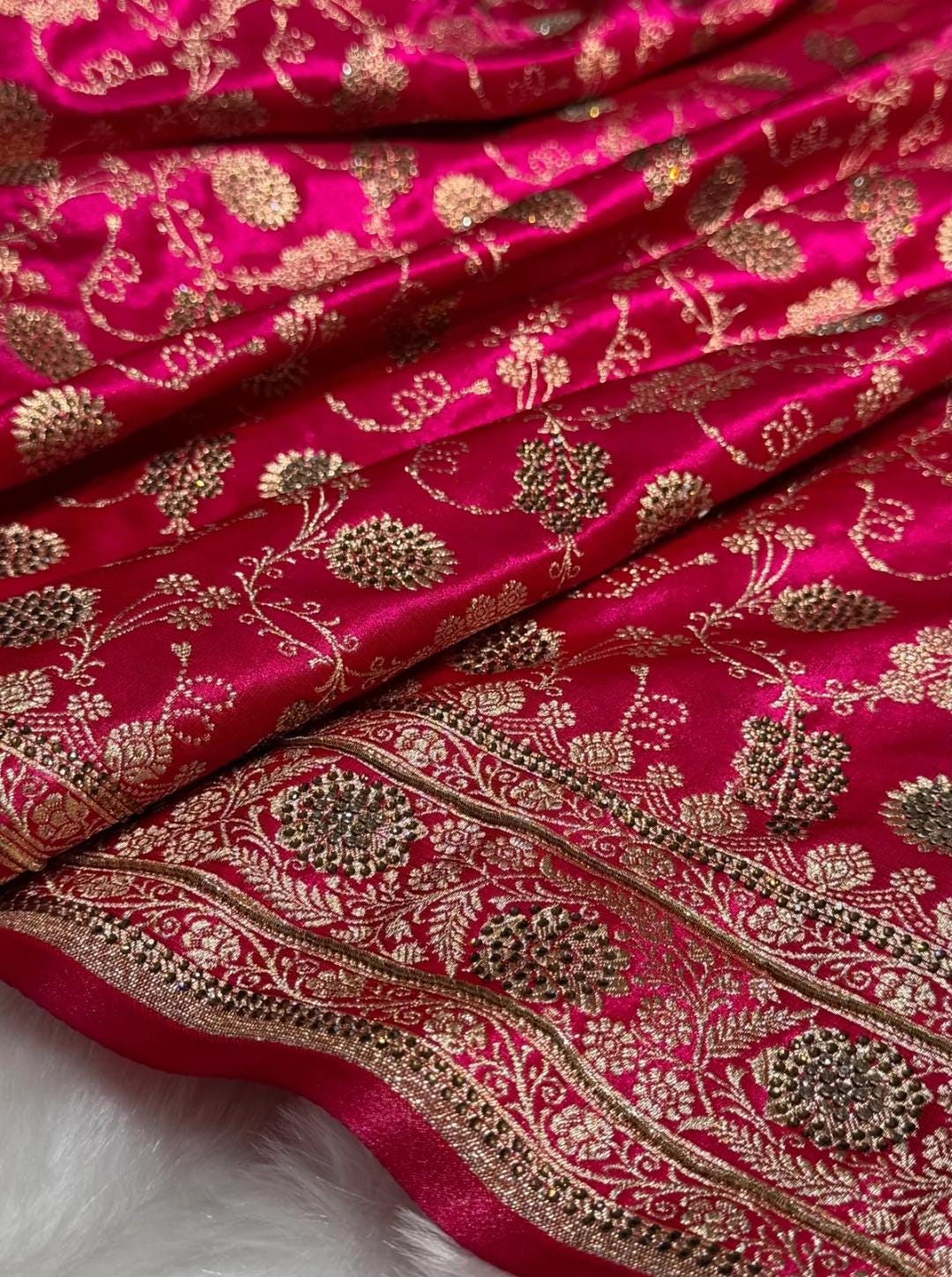 Rani Pink Mashru Silk Saree: Jaal Pattern, Zari Weaving - Etsy